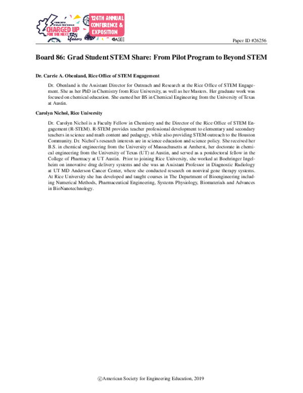 (PDF) Board 86: Grad Student STEM Share: From Pilot Program to Beyond STEM
