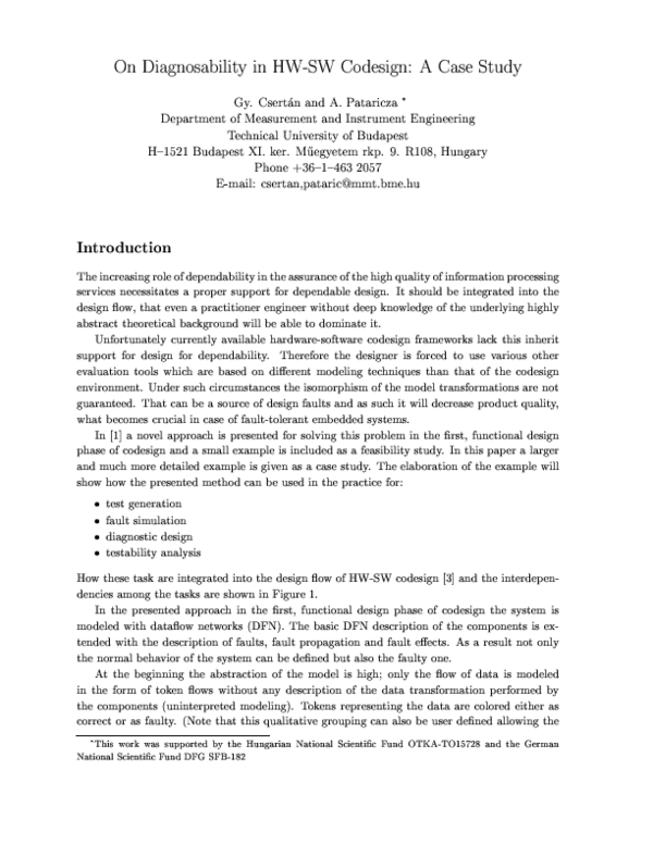 (PDF) On Diagnosability in HW-SW Codesign: A Case Study