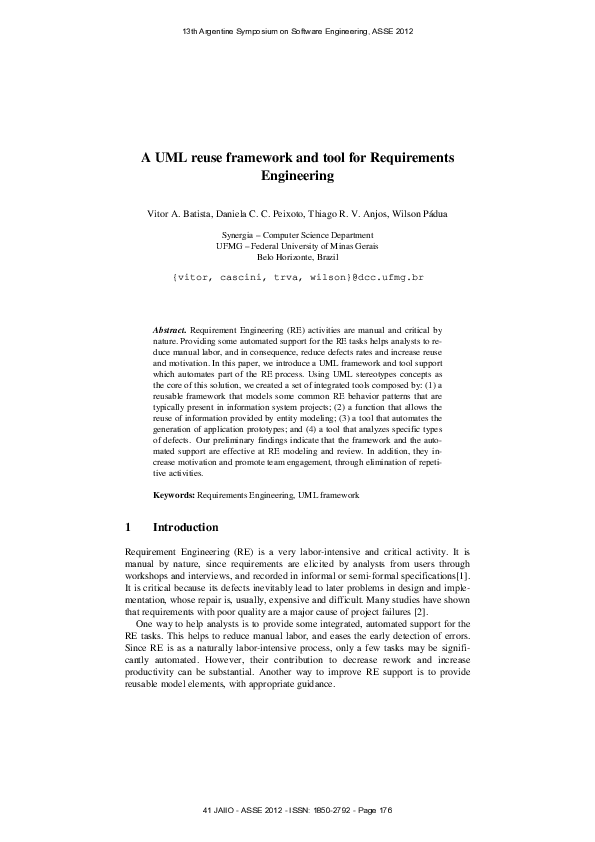 (PDF) A UML reuse framework and tool for Requirements Engineering