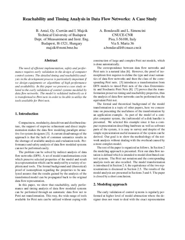 (PDF) Reachability and timing analysis in data flow networks: a case study