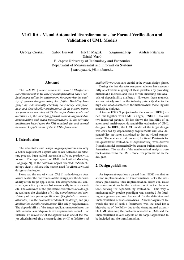 Pdf Viatra Visual Automated Transformations For Formal Verification And Validation Of Uml