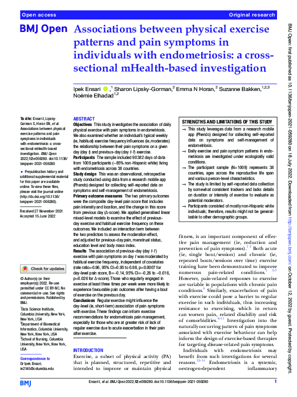 (PDF) Associations between physical exercise patterns and pain symptoms in individuals with ...