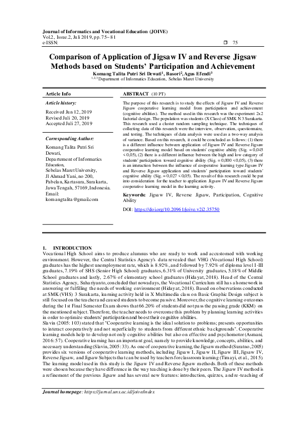 Comparison of Application of Jigsaw IV and Reverse Jigsaw Methods based on Students ...