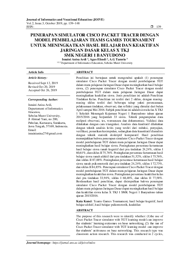 (PDF) Penerapan Simulator Cisco Packet Tracer Dengan Model Pembelajaran ...