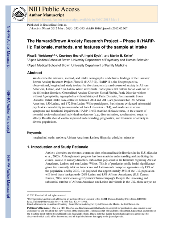 (PDF) The Harvard/Brown Anxiety Research Project-Phase II (HARP-II ...