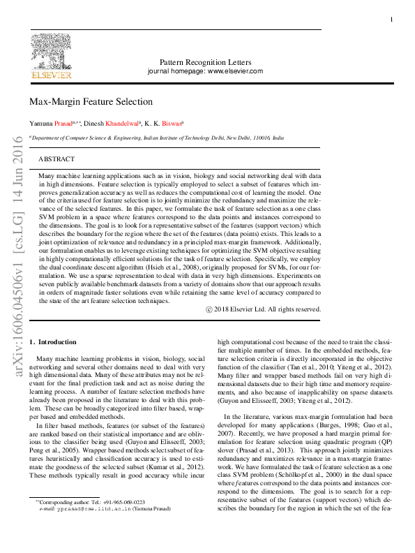 (PDF) Max-Margin Feature Selection