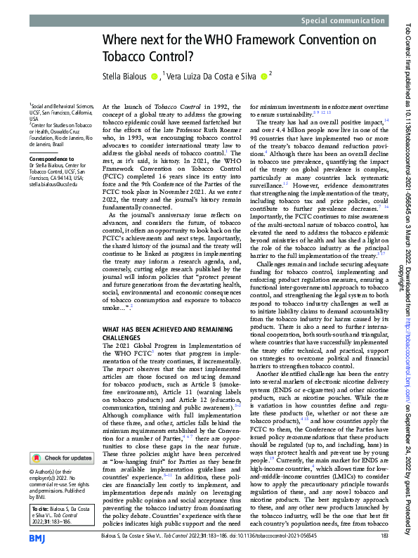 (PDF) Where next for the WHO Framework Convention on Tobacco Control?