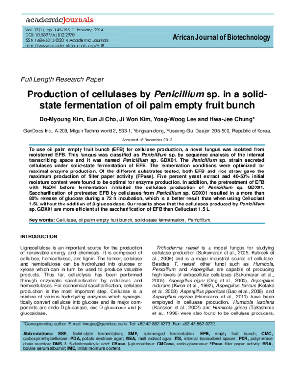 (PDF) Production of cellulases by Penicillium sp. in a solid-state ...