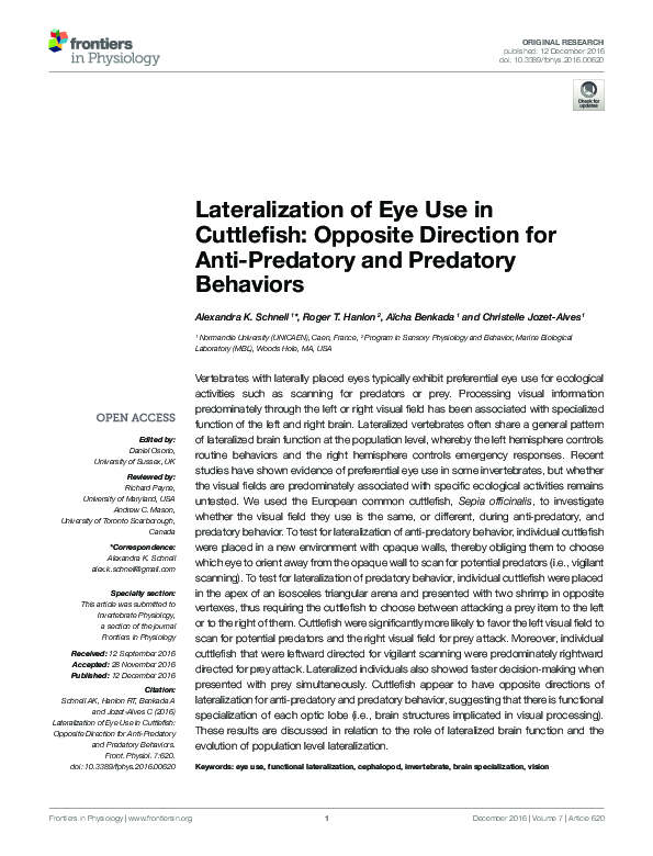 (PDF) Lateralization of Eye Use in Cuttlefish: Opposite Direction for ...
