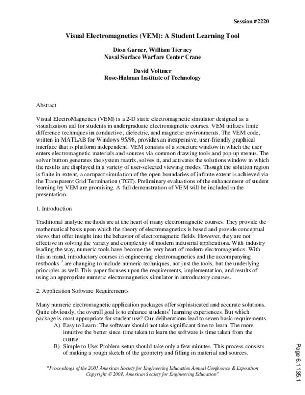 (PDF) Visual Electro Magnetics (Vem): A Visualization Tool To Enhance ...