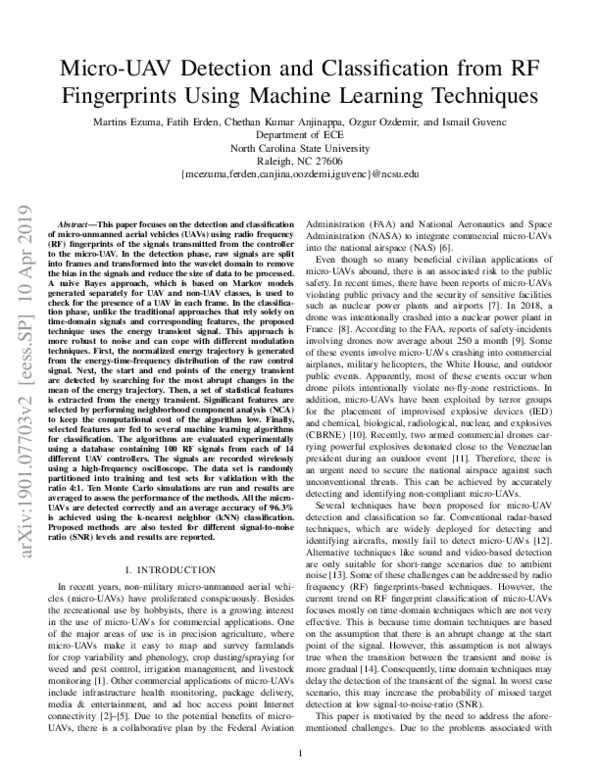 (PDF) Micro-UAV Detection and Classification from RF Fingerprints Using Machine Learning ...