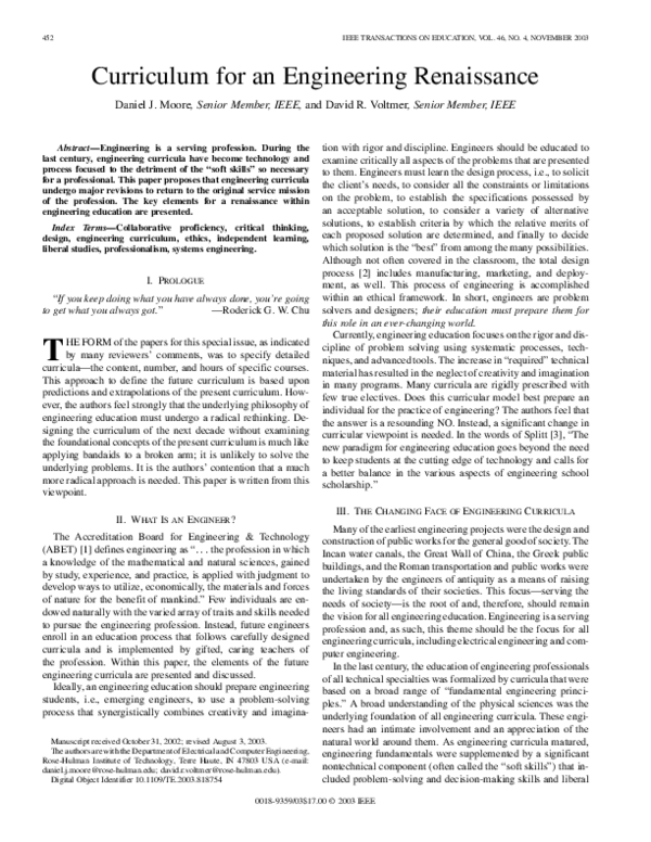 (PDF) Curriculum for an engineering renaissance
