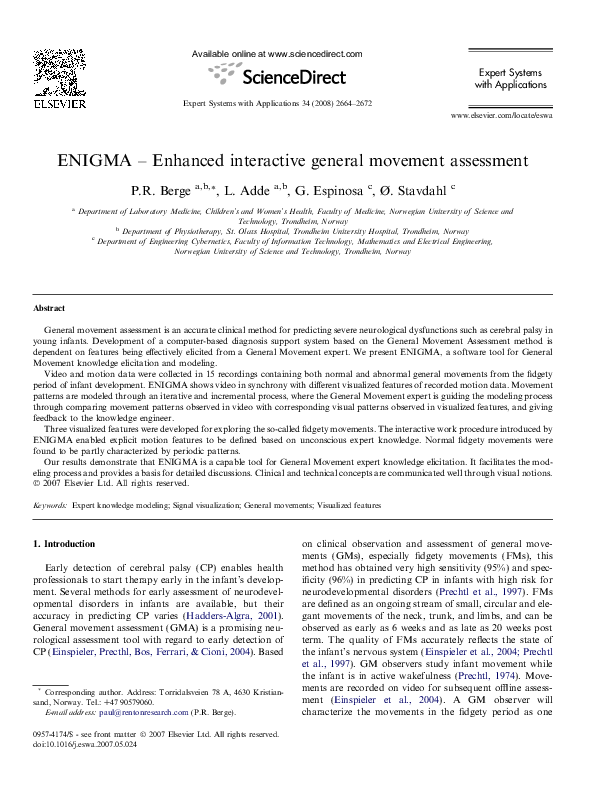 (PDF) ENIGMA – Enhanced interactive general movement assessment