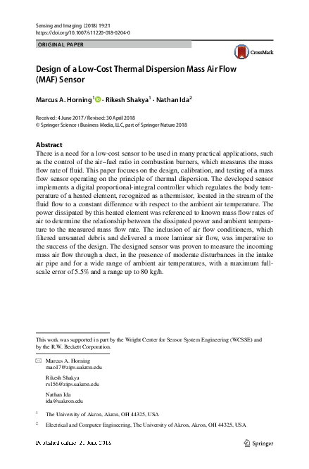 (PDF) Design of a Low-Cost Thermal Dispersion Mass Air Flow (MAF) Sensor
