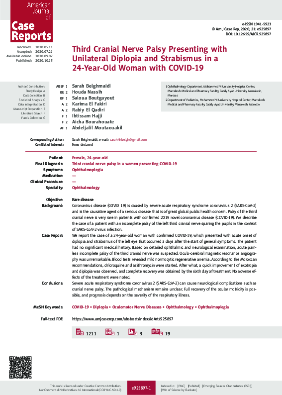 (PDF) Third Cranial Nerve Palsy Presenting with Unilateral Diplopia and ...