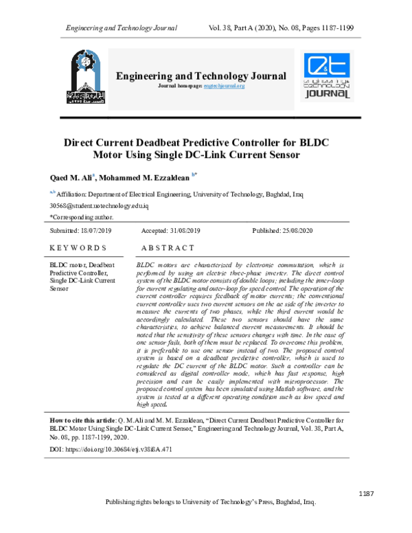 Pdf Direct Current Deadbeat Predictive Controller For Bldc Motor