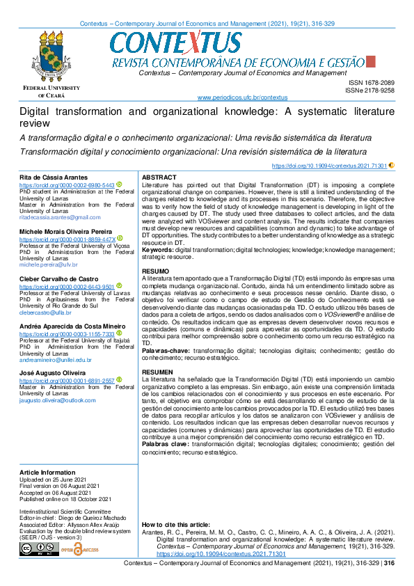 (PDF) Digital transformation and organizational knowledge: Asystematic ...