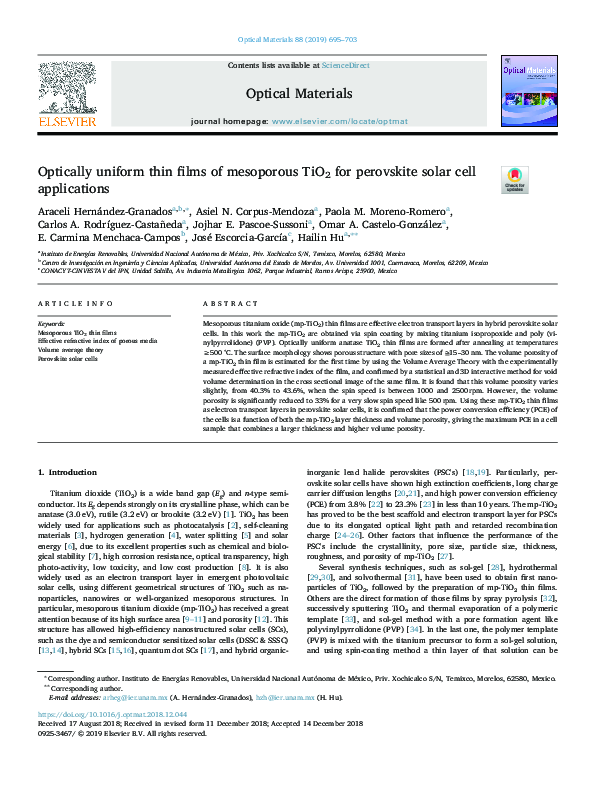 (PDF) Optically uniform thin films of mesoporous TiO2 for perovskite ...