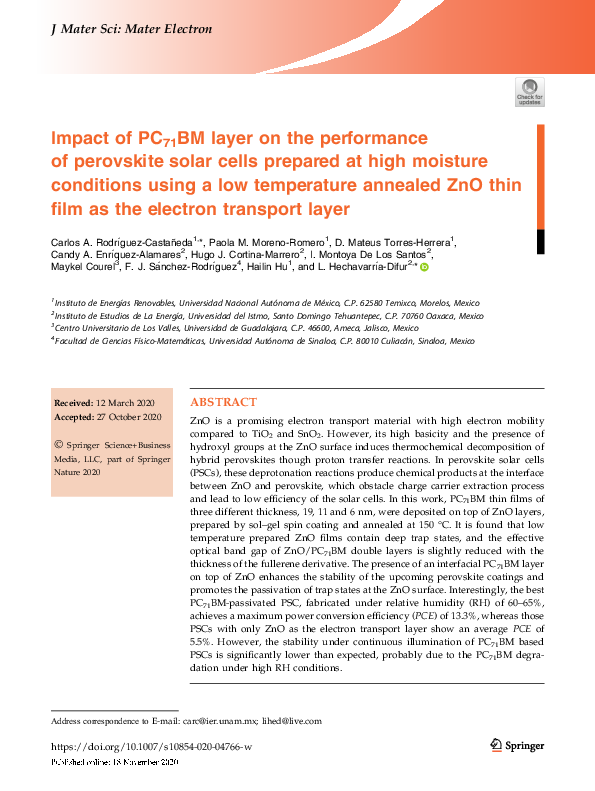 (PDF) Impact of PC71BM layer on the performance of perovskite solar ...