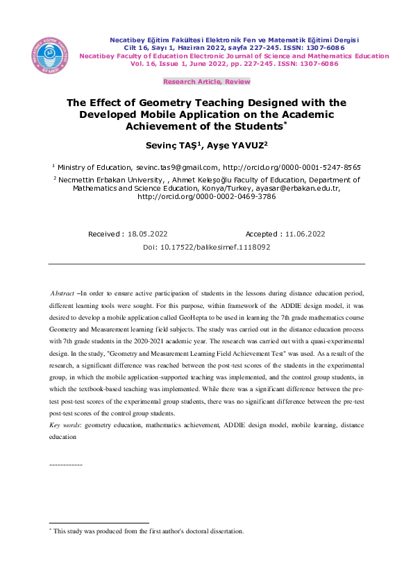 (PDF) The Effect of Geometry Teaching Designed with the Developed ...