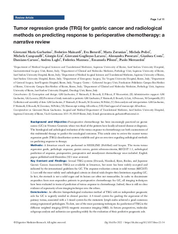 (PDF) Tumor regression grade (TRG) for gastric cancer and radiological ...