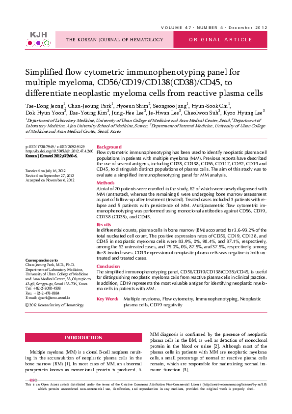 (PDF) Simplified flow cytometric immunophenotyping panel for multiple ...