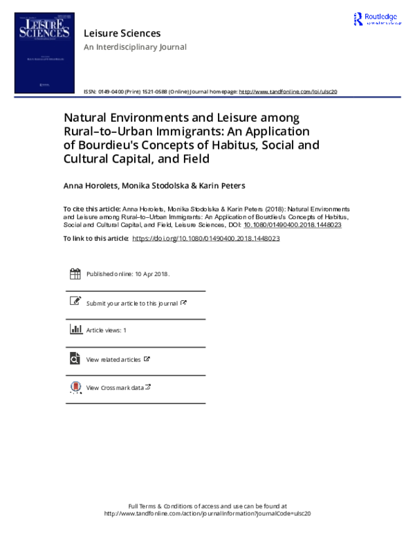 (PDF) Natural Environments and Leisure among Rural–to–Urban Immigrants: An Application of ...