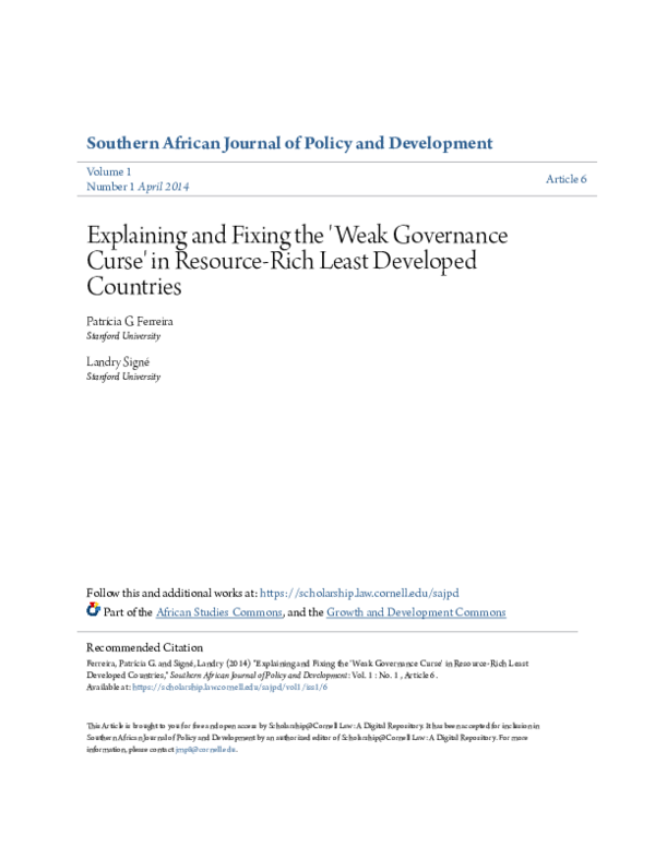 (PDF) Explaining and Fixing the 'Weak Governance Curse' in Resource ...