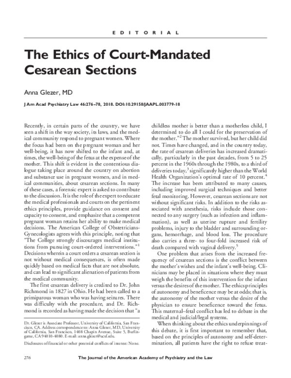 (PDF) The Ethics of Court-Mandated Cesarean Sections