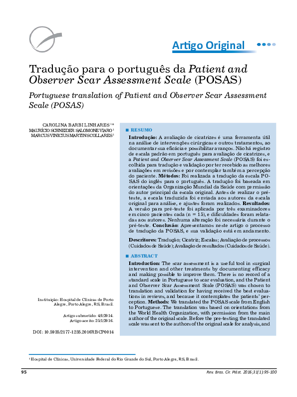 (PDF) Tradução para o português da Patient dnd Observer Scar ...