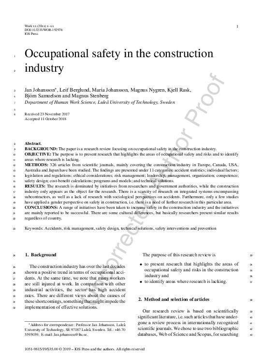 (PDF) Occupational safety in the construction industry
