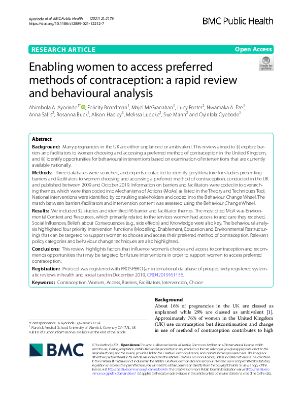 (PDF) Enabling women to access preferred methods of contraception: a ...