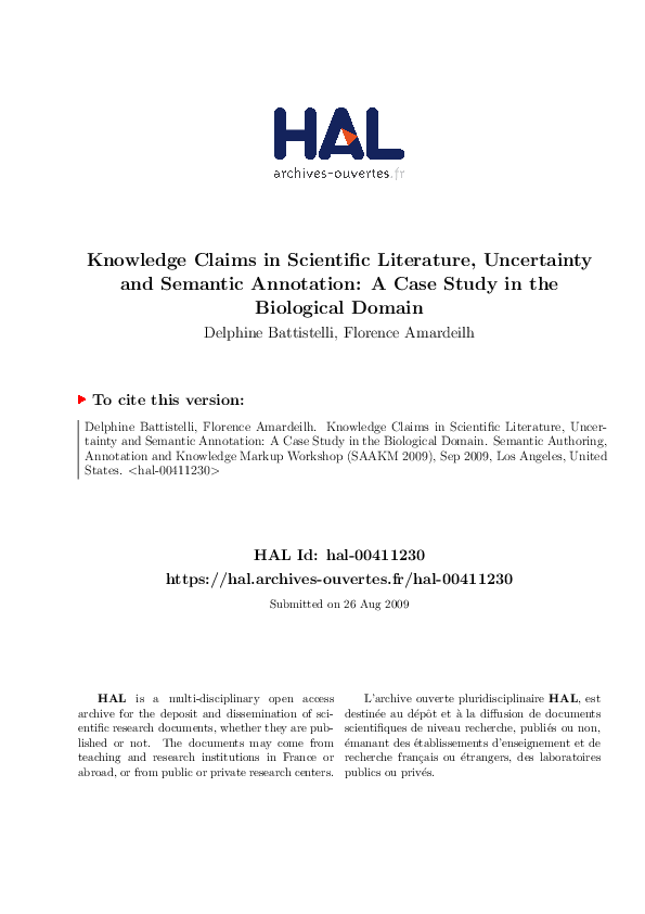 (PDF) Knowledge Claims in Scientific Literature, Uncertainty and ...