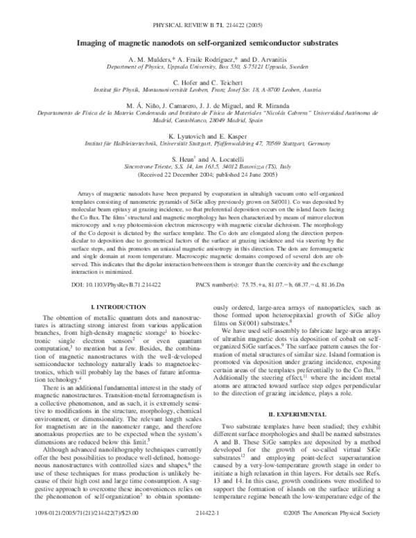 Pdf Imaging Of Magnetic Nanodots On Self Organized Semiconductor Substrates