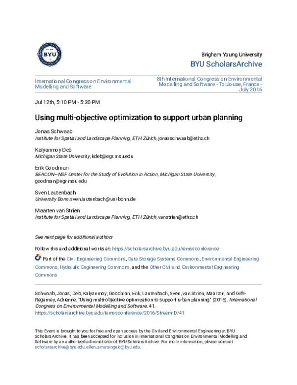 (PDF) Using multi-objective optimization to support urban planning (PDF) Using multi-objective optimization to support urban planning