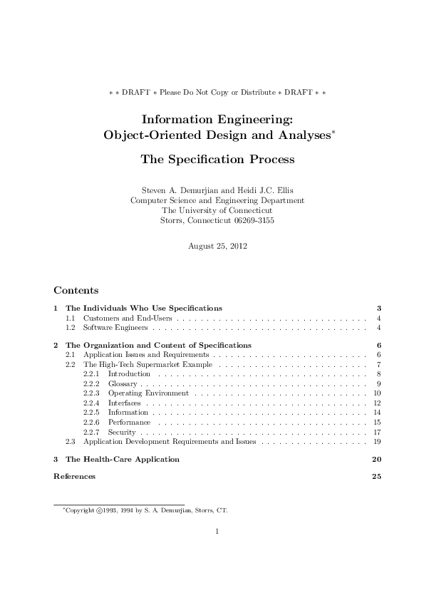 (PDF) Information Engineering: Object-Oriented Design and Analyses The Specification Process ...