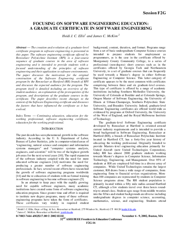 (PDF) Focusing on software engineering education: a graduate ...
