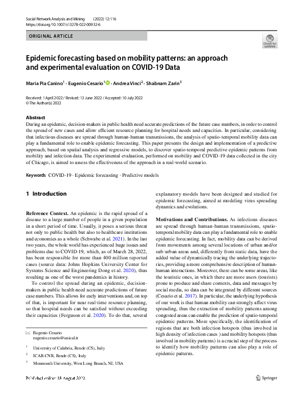 Pdf Epidemic Forecasting Based On Mobility Patterns An Approach And Experimental Evaluation