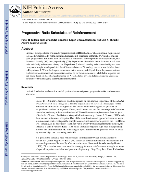(PDF) Progressive ratio schedules of reinforcement
