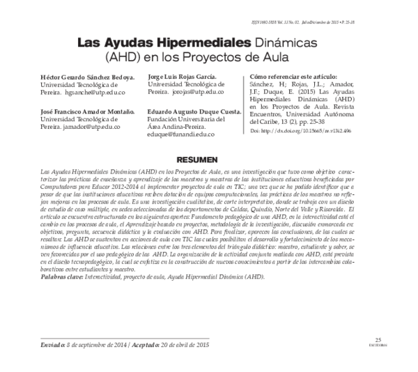 (PDF) Las Ayudas Hipermediales Dinámicas (AHD) en los Proyectos de Aula