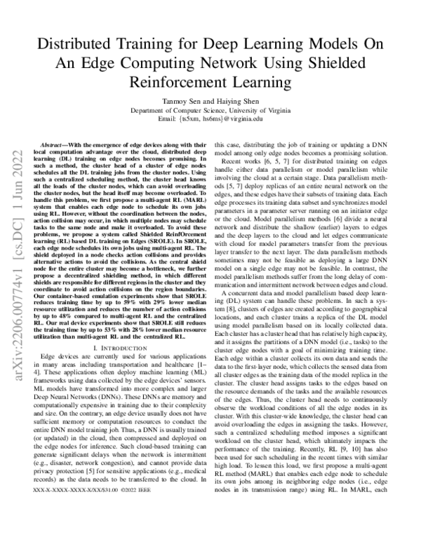 (PDF) Distributed Training for Deep Learning Models On An Edge ...