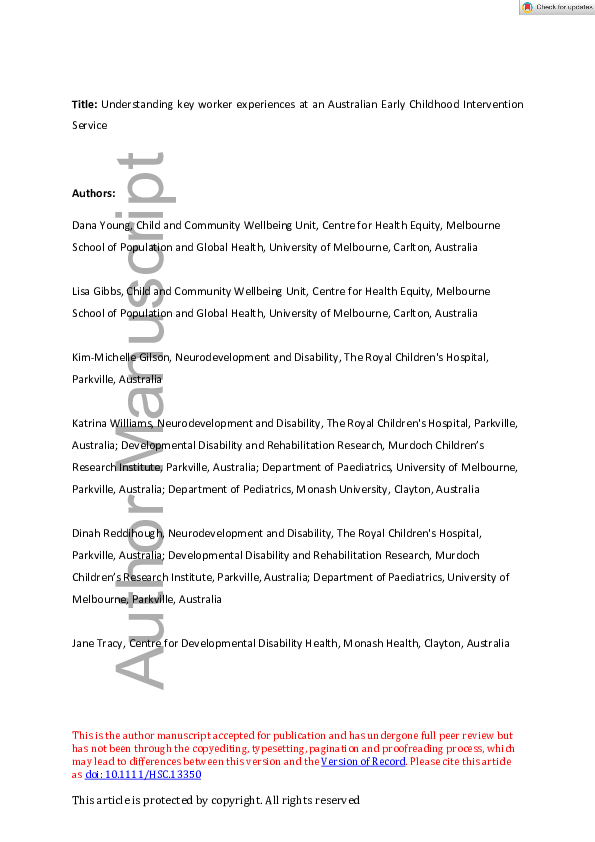(PDF) Understanding key worker experiences at an Australian Early ...
