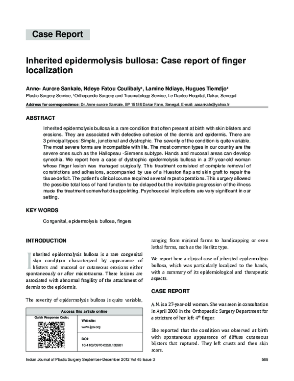 (PDF) Inherited epidermolysis bullosa: Case report of finger localization