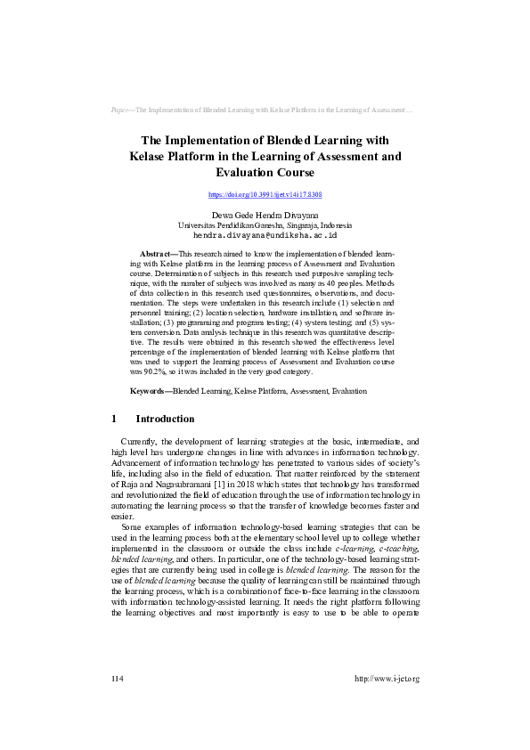(PDF) The Implementation of Blended Learning with Kelase Platform in the Learning of Assessment ...