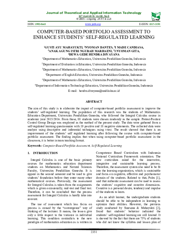 (PDF) Computer-Based Portfolio Assessment to Enhance Students ’ Self-Regulated Learning