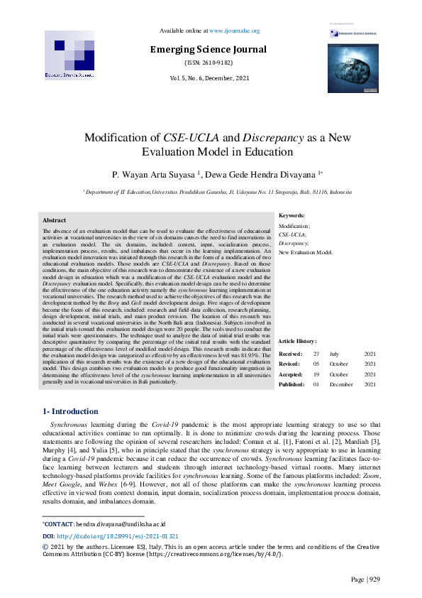 (PDF) Modification of CSE-UCLA and Discrepancy as a New Evaluation Model in Education