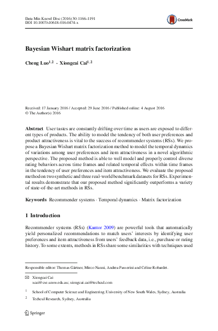 (PDF) Bayesian Wishart matrix factorization | Xiongcai Cai - Academia.edu