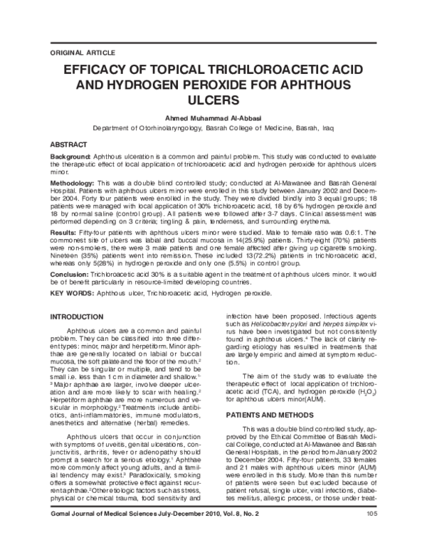 (PDF) Efficacy of Topical Trichloroacetic Acid and Hydrogen Peroxide ...