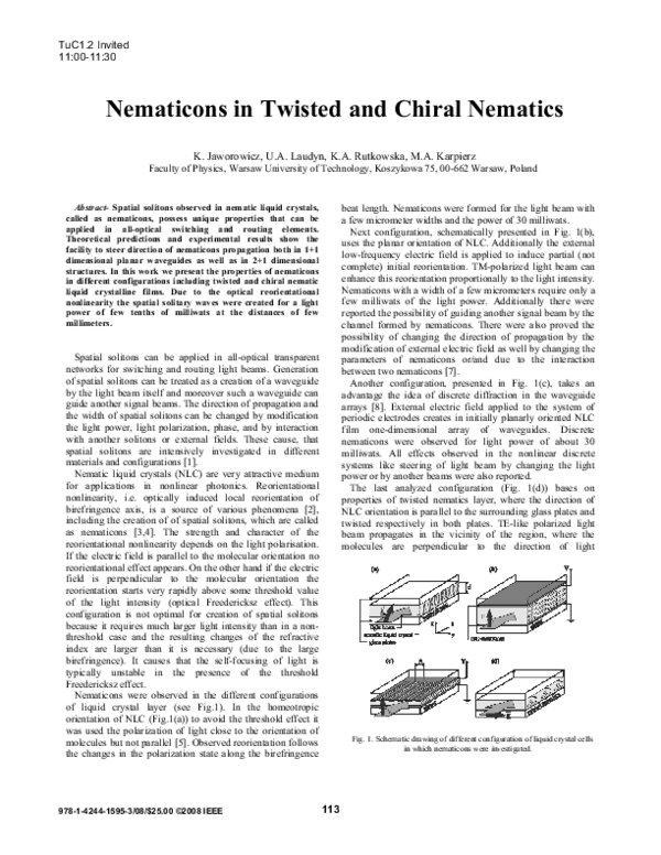 (PDF) Nematicons in twisted and chiral nematics
