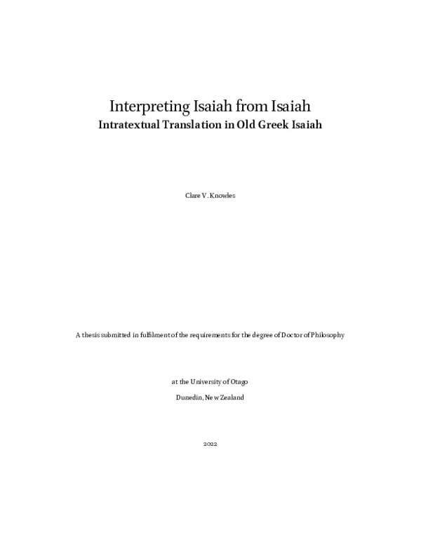 (PDF) Interpreting Isaiah from Isaiah: Intratextual Translation in Old ...